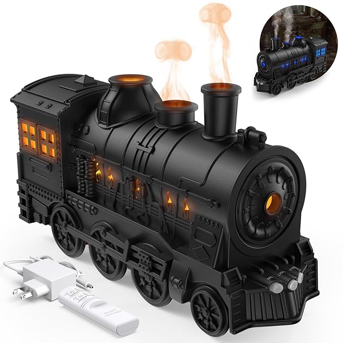 Vintage Train-Shaped Humidifier with LED Flame Effect – Fast Mode Arom ...